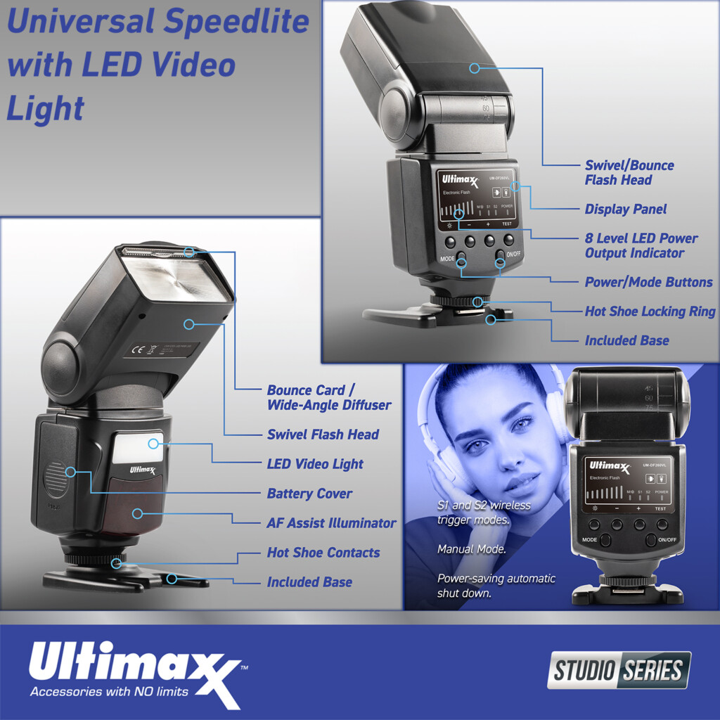 Universal Speedlite Flash with LED Light - Ultimaxx