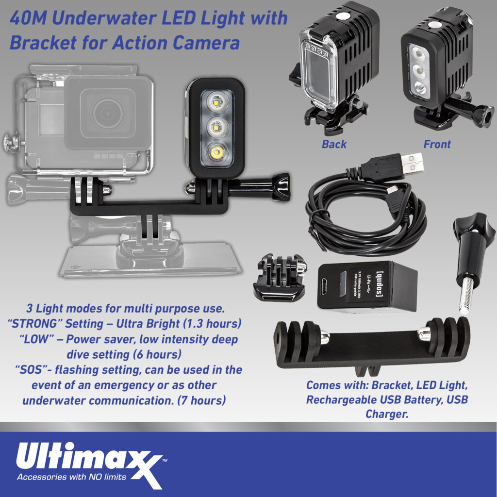 40M Underwater LED Light for Action Cameras - Ultimaxx