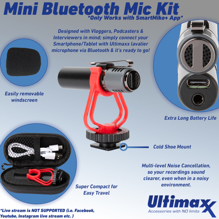 Mini Bluetooth Microphone Kit for iPhone & Android Phones - Ultimaxx